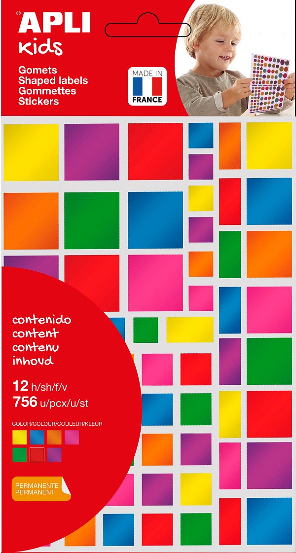 Gommettes carrées 20 mm adhésif permanent multicolores métallisées 6 ...