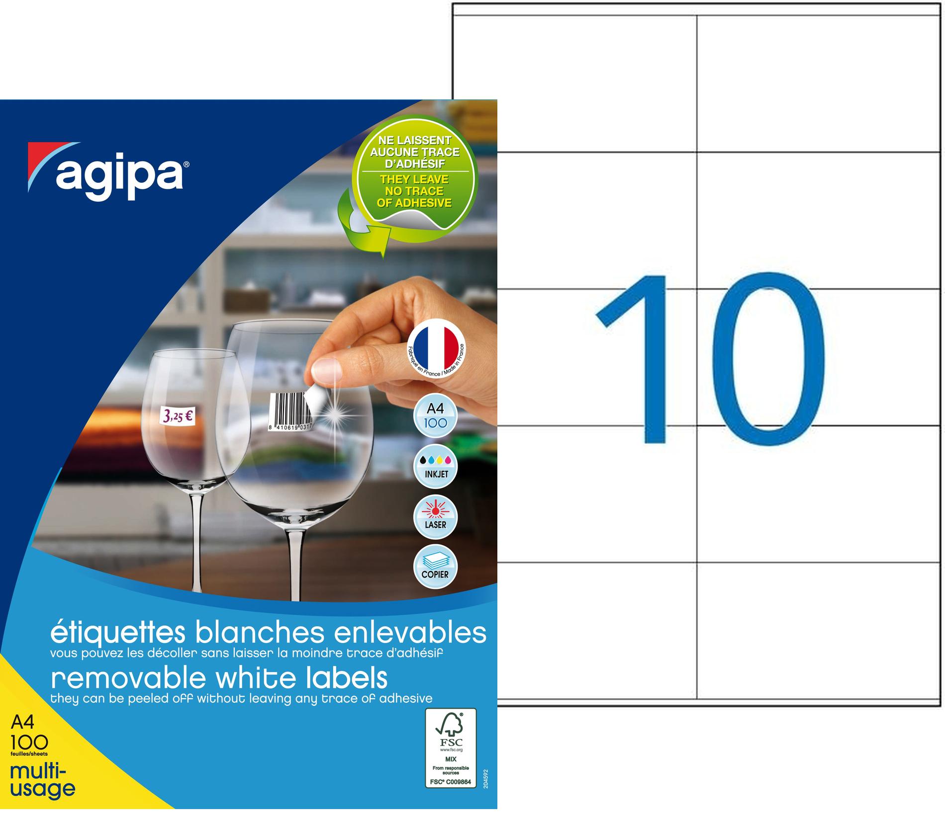 Etiquettes blanches enlevables 105x 57 mm 100 feuilles | APLI