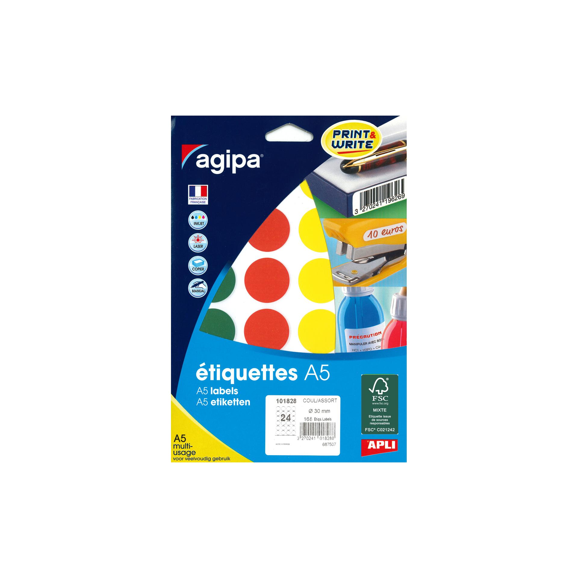 Pastilles couleurs assorties multi usage Ø 30 mm 10 feuilles | APLI