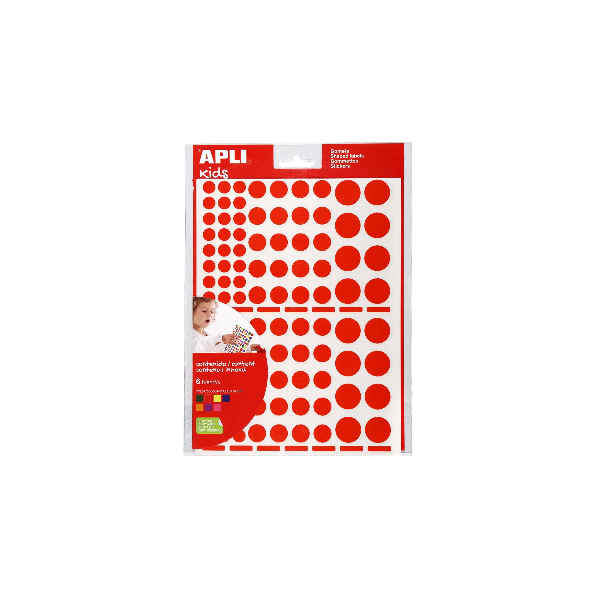 Gommettes enlevables rondes tailles et couleurs assorties 6 feuilles | APLI