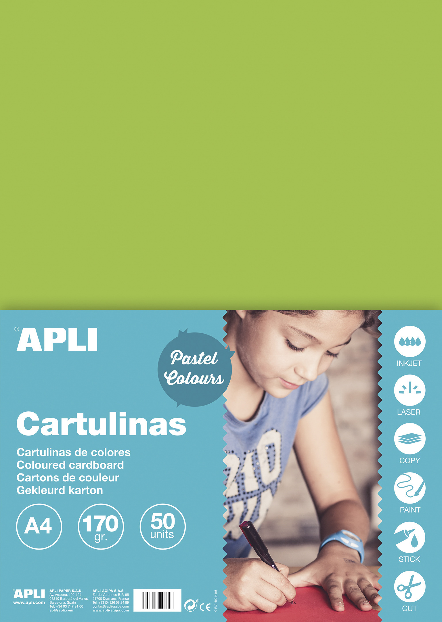 Carton de couleur vert clair A4 170 g 50 feuilles | APLI